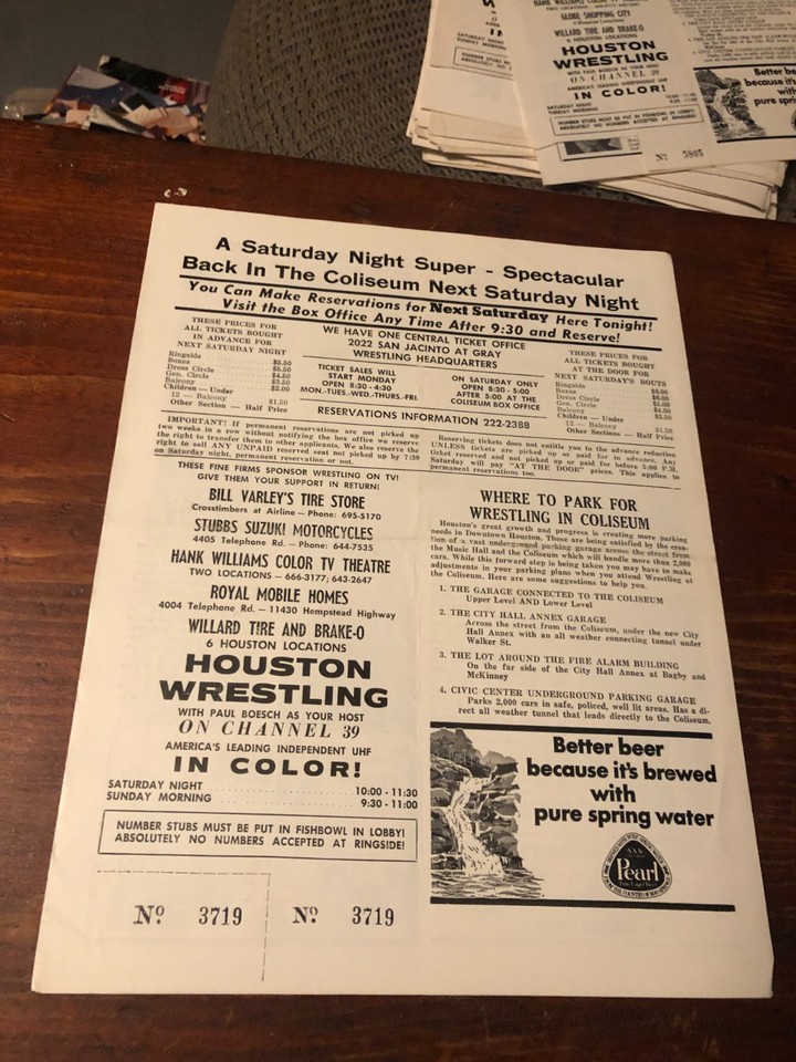 Vintage 05/17/1974 Houston, TX Paul Boesch Wrestling Program NWA/AWA ...