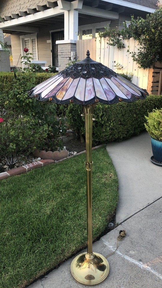 RARE VINTAGE TIFFANY STAINED GLASS FLOOR LAMP ~ SIGNED ~ ART NOUVEAU ...