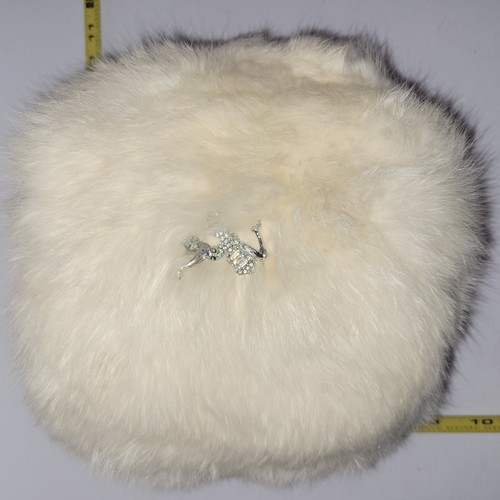 Vintage White Rabbit Fur Hand Muff Barrel Glove Warmer w/ Dancer Pin ...