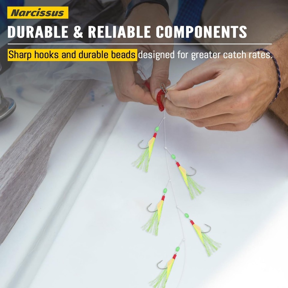 Sabiki Rigs for Sea Fishing, Pre-Tied Mackerel Feather Rigs with Hooks ...