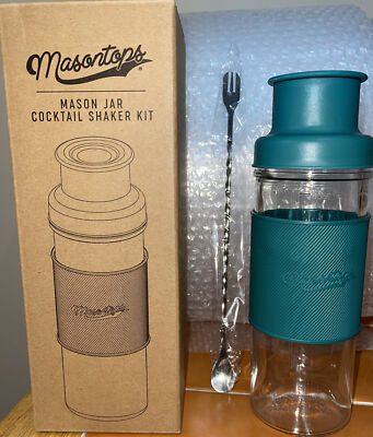Masontops Mason Jar Cocktail Shaker Kit FabFitFun NEW Turquoise Mixer ...