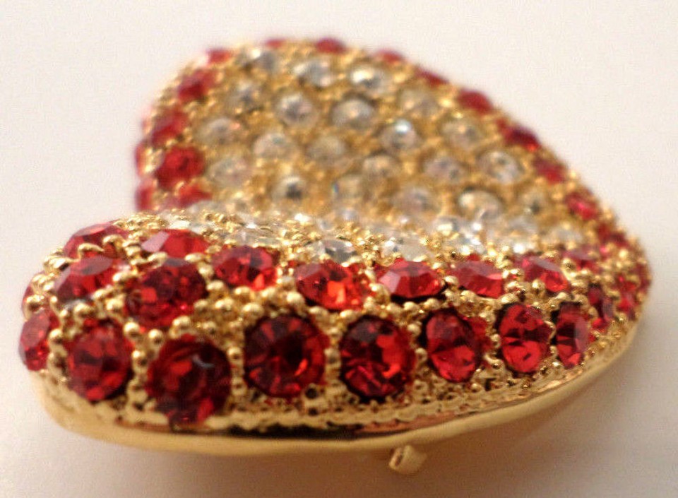 Bended Heart Red And Clear Valentines Day Love Rhinestone Bling Brooch ...