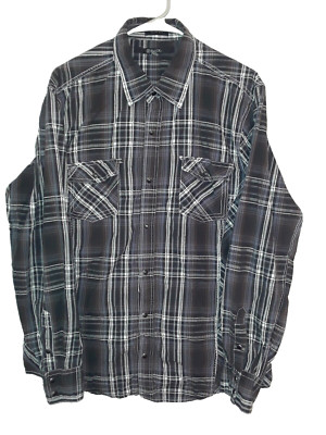 CJ Black Shirt Men's Extra Large Slim Fit Plaid Long Sleeve Black Pearl ...