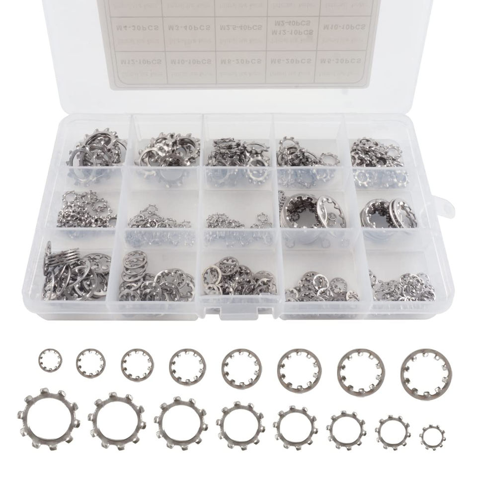 400 Pcs External Internal Tooth Star Lock Washers Assortment Kit, 304 ...