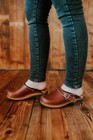 Swedish wooden clogs with buckle from antic real leather and light wood ...