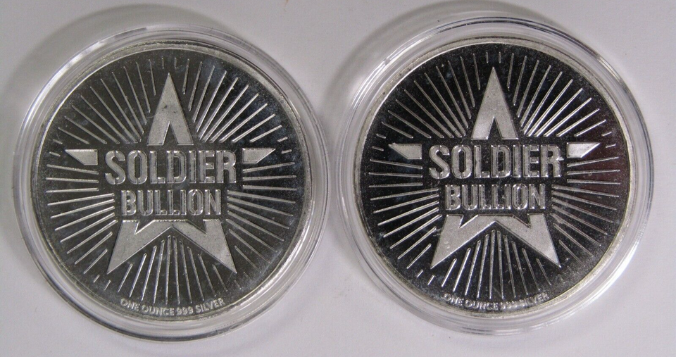1oz .999 Fine Silver Soldier Bullion, Greaseman Gary Round (Lot of 2 ...