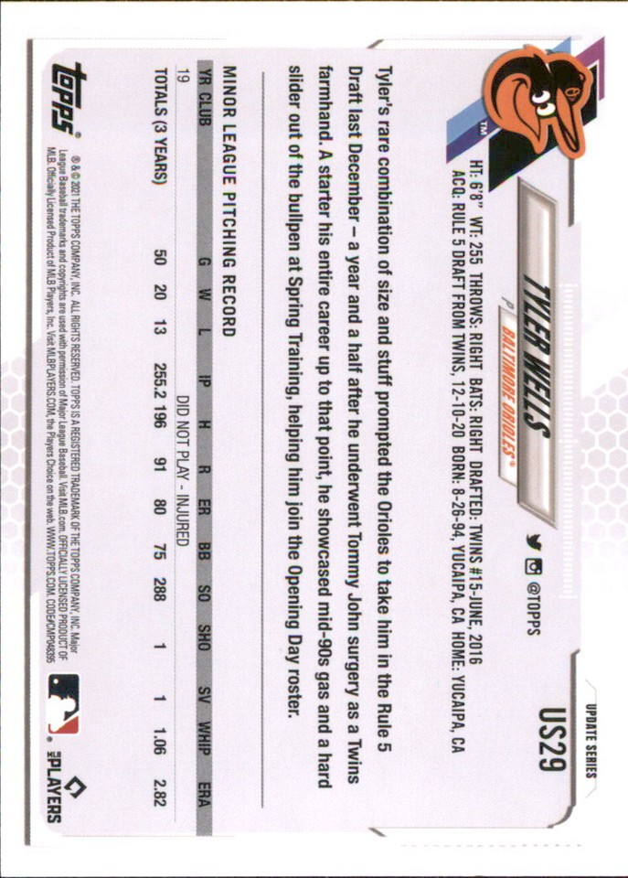 2021 Topps Update #US29 Tyler Wells RC - NM-MT | eBay