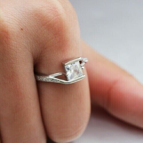 Women's 1 Ct Princess Cut Moissanite Engagement Wedding Ring 925 ...