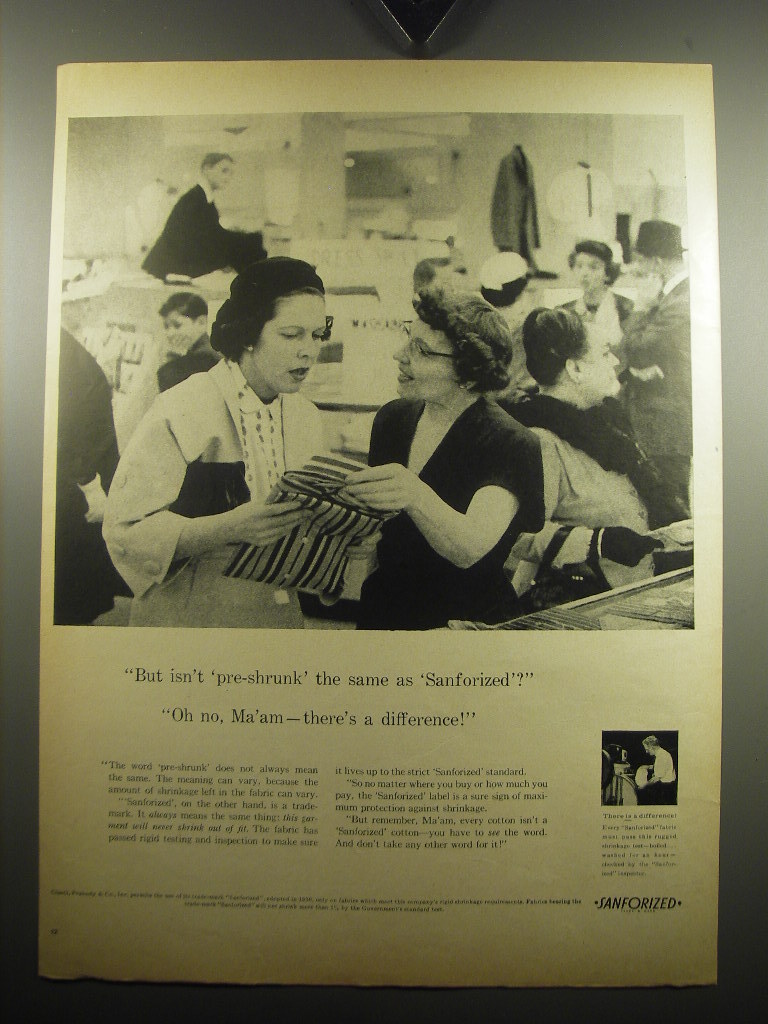 1957 Sanforized Shirts Ad - But isn't pre-shrunk the same as Sanforized ...