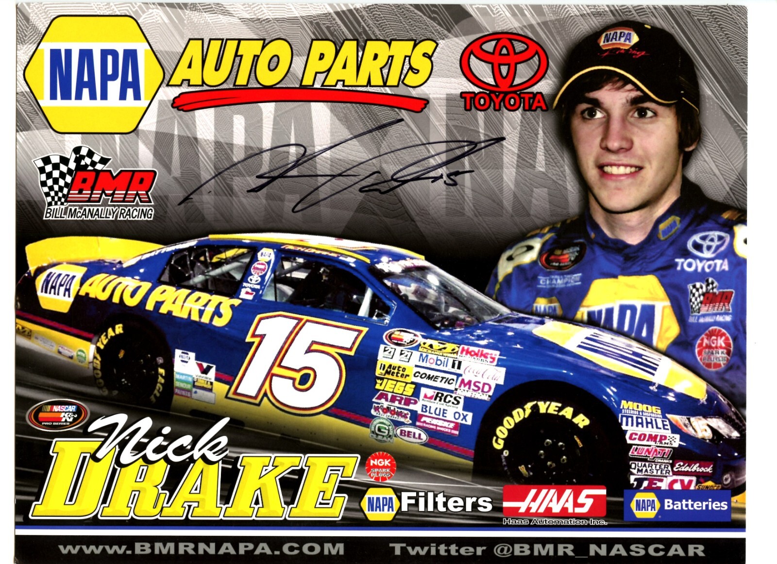 Signed 2015 Nick Drake "NAPA Auto Parts BMR" #15 NASCAR Postcard | eBay