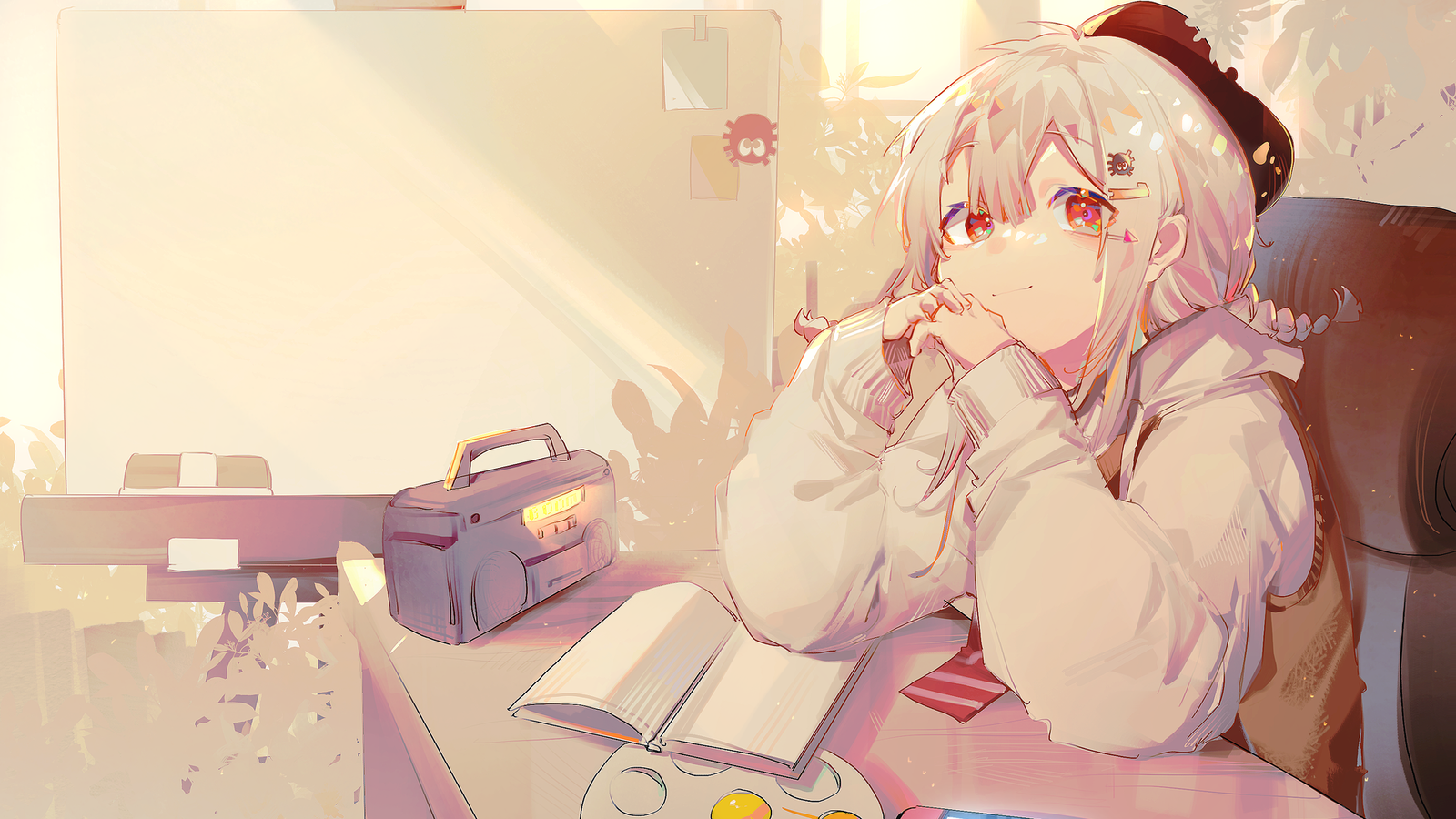 Anime artwork girls smiling warma radio sitting nintendo Playmat Game ...