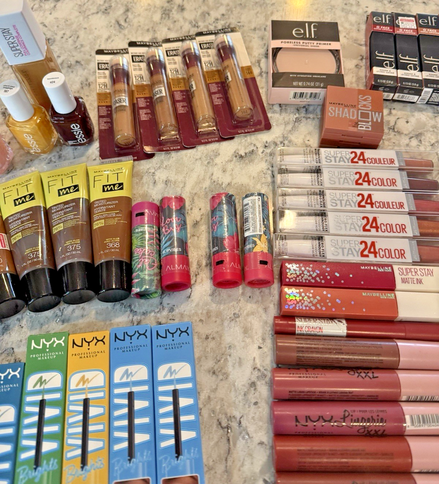 Makeup Bundle Lot of 68 New Items: Nyx e.l.f. Maybelline Almay Essie ...
