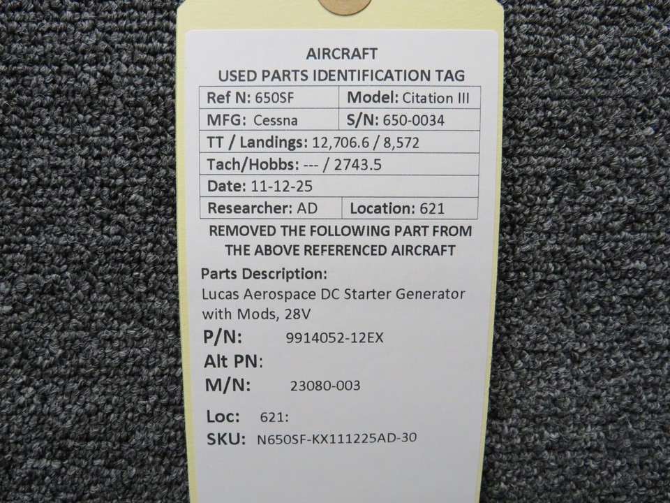 9914052-12EX Lucas Aerospace 23080-003 DC Starter Generator with Mods ...