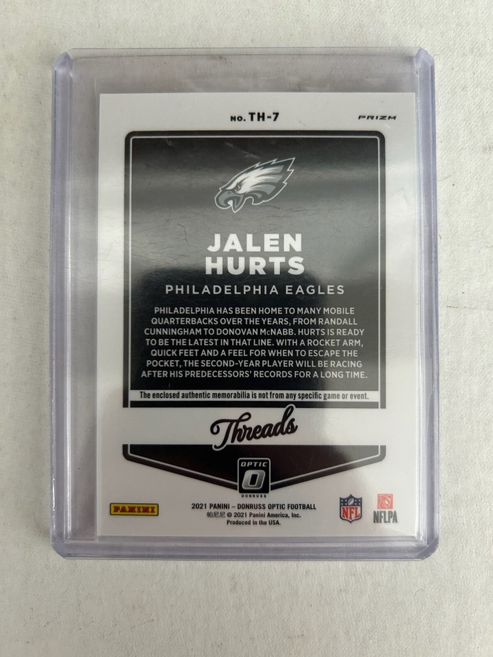 2021 Donruss Optic Jalen Hurts Blue Hyper Prizm Threads Patch No. TH-7 ...