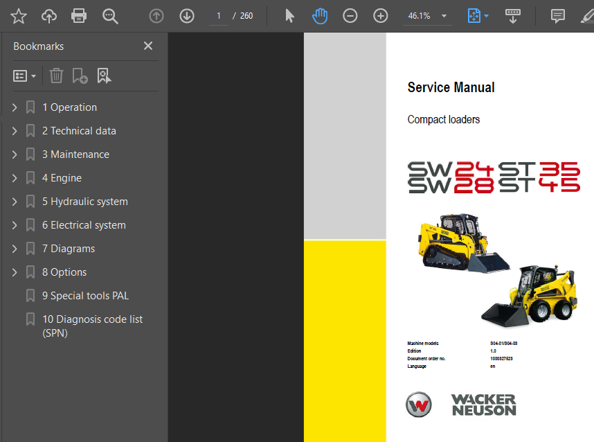 WACKER NEUSON ST35 TRACKED SKID STEER OPERATORS SERVICE PARTS MANUAL ...