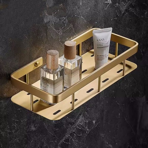 Bathroom Wall-Mounted All Brass Brushed Gold Shower Storage Rack Corner ...