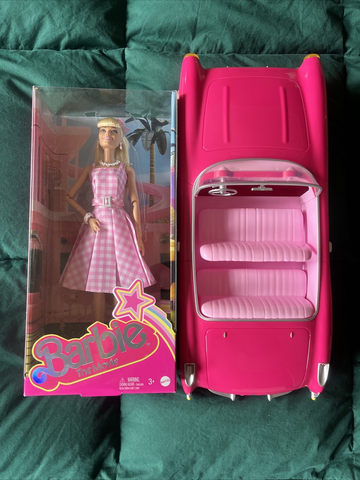 AMC Barbie The Movie Doll Margot Robbie Gingham Dress + Corvette ...
