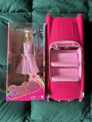 AMC Barbie The Movie Doll Margot Robbie Gingham Dress + Corvette ...