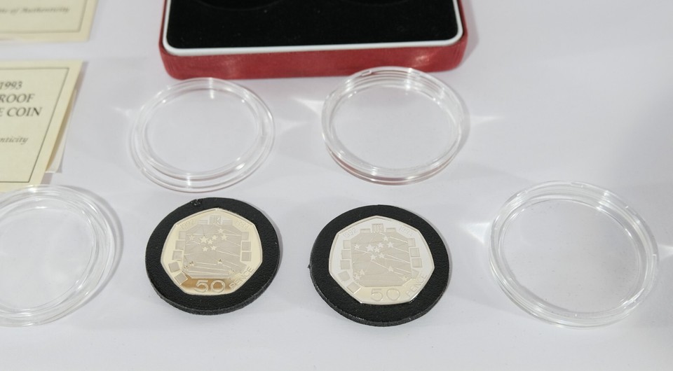 Boxed Royal Mint 1992 1993 Piedfort Silver Proof EEC 50p 2 Coin Set ...