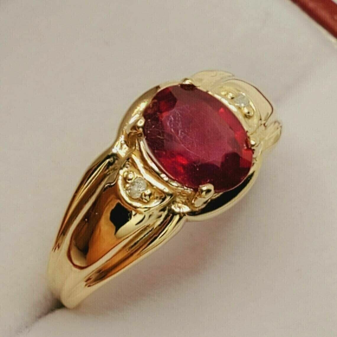 1.50Ct Oval Cut Natural Red Ruby Solitaire Gift Men Ring 14k Solid ...