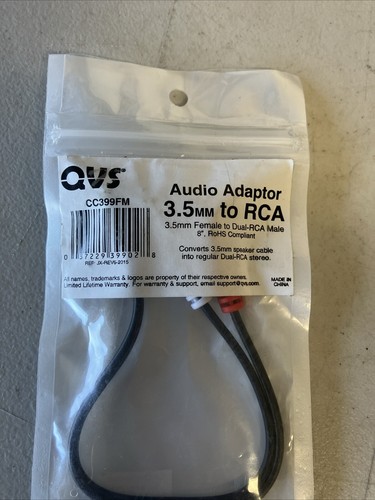 Audio Adapter 3.5mm To RCA female To Dual RCA Male 8” RoHS Complaint ...