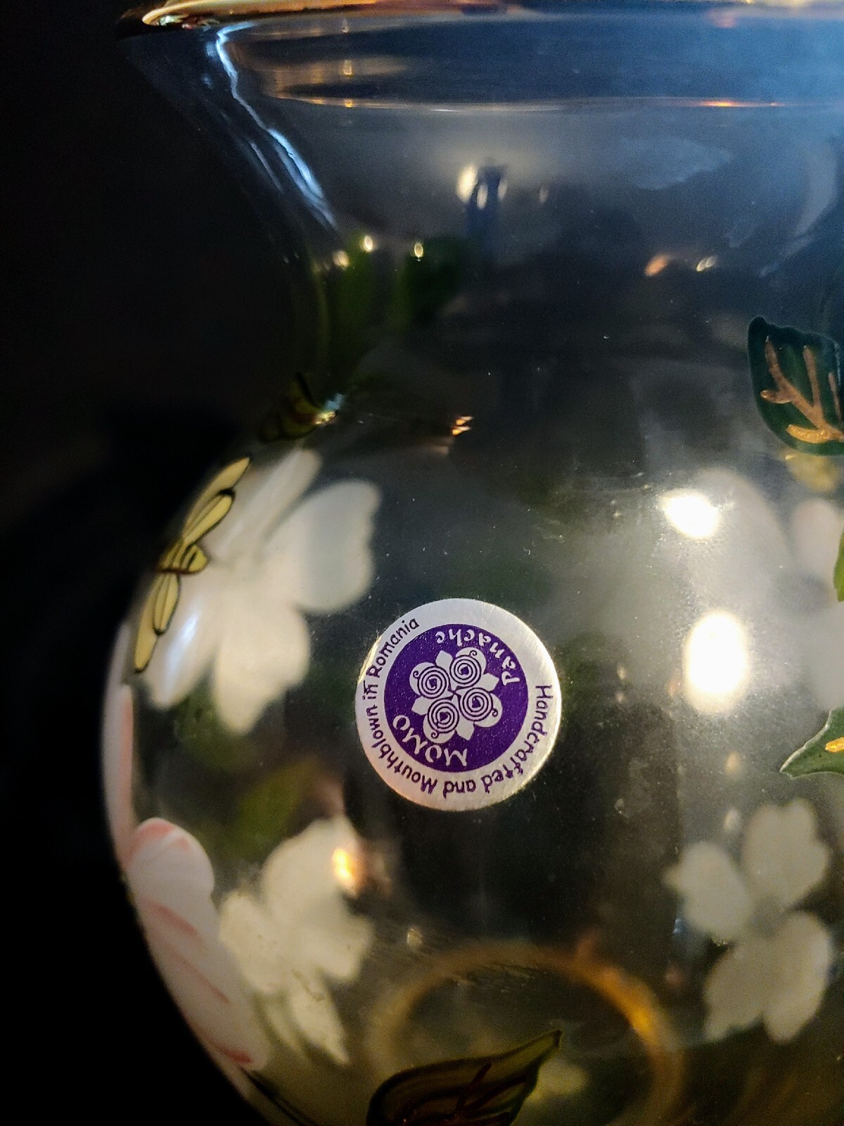 Momo Panache Glass Vase Floral & Bees Art Design Made In Romania 7 1/2 ...