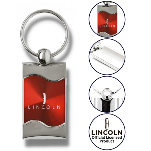 Lincoln Logo Aluminum Rectangular Wave Key Chain Ring Fob Red Official ...