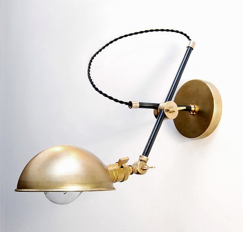Industrial Black & Brass Articulating Beside Wall Lamp - Extension Boom ...