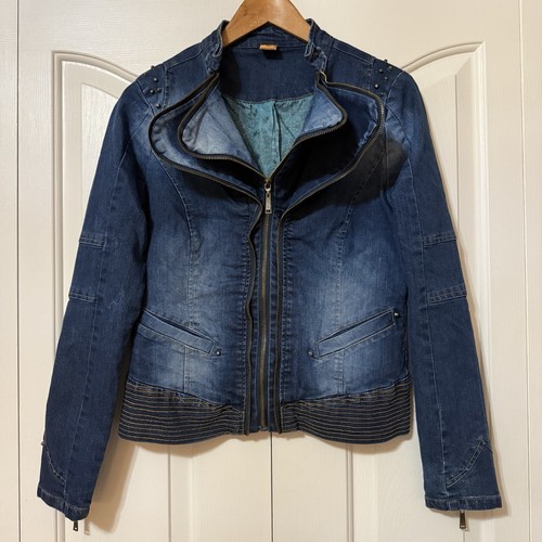 Jou Jou distressed studded Denim Jacket, Women's Medium Y2K Rocker Chic ...