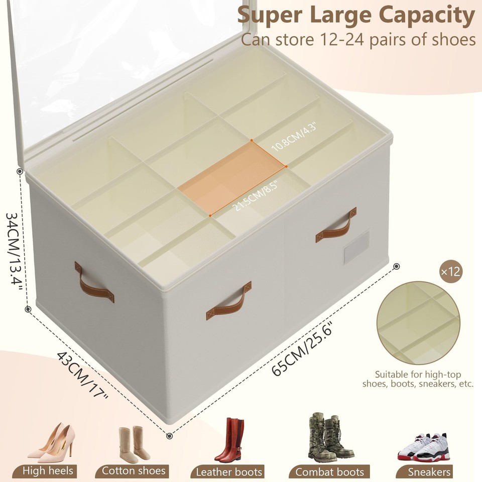 Shoe Organizer for Closet, 2 Pack Shoe Storage Bins Foldable Shoe ...