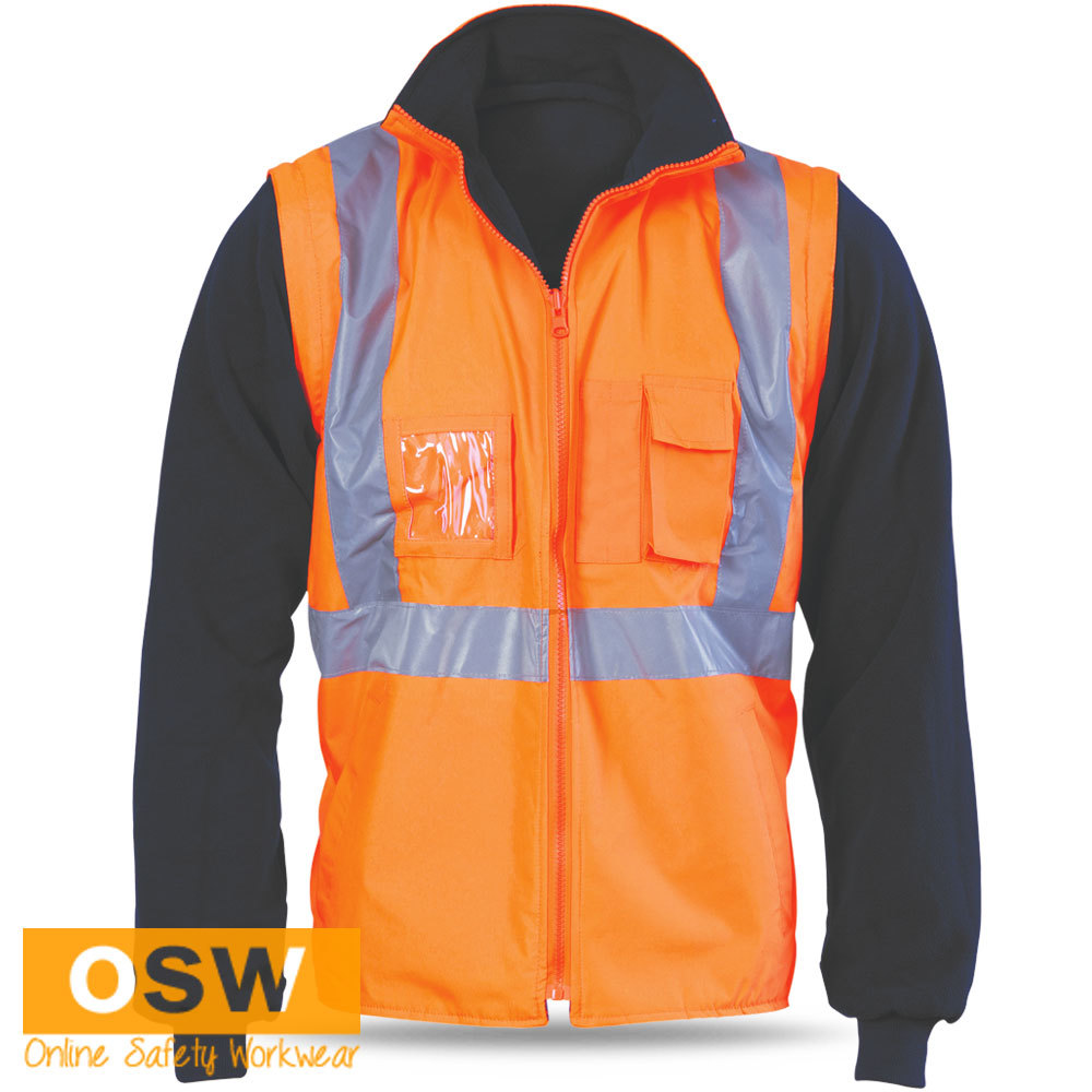 HI VIS ORANGE/NAVY UNISEX 6-IN-1 DAY/NIGHT WARM WATERPROOF JACKET & ZIP ...