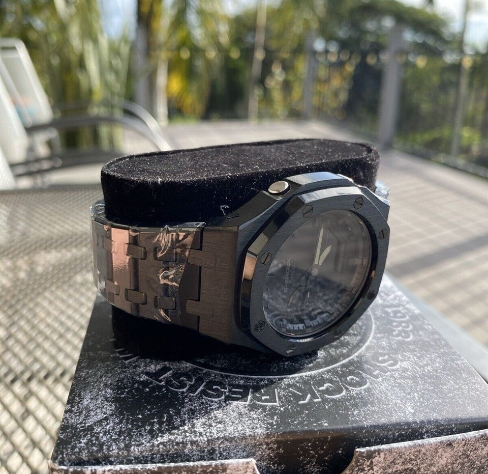 New Casio G-Shock GA2100 BLACKOUT Custom MOD All Black Color Stainless ...