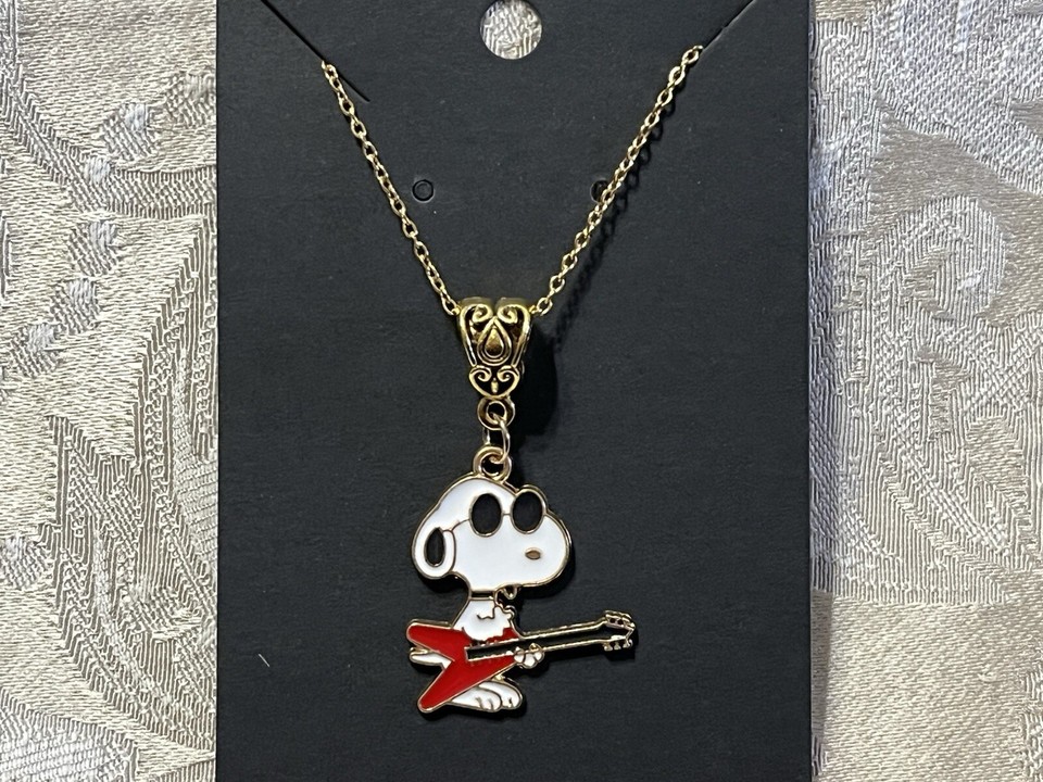 Snoopy Joe Cool Punk Rock Gold Enamel Charm Gold Necklace 18” | eBay