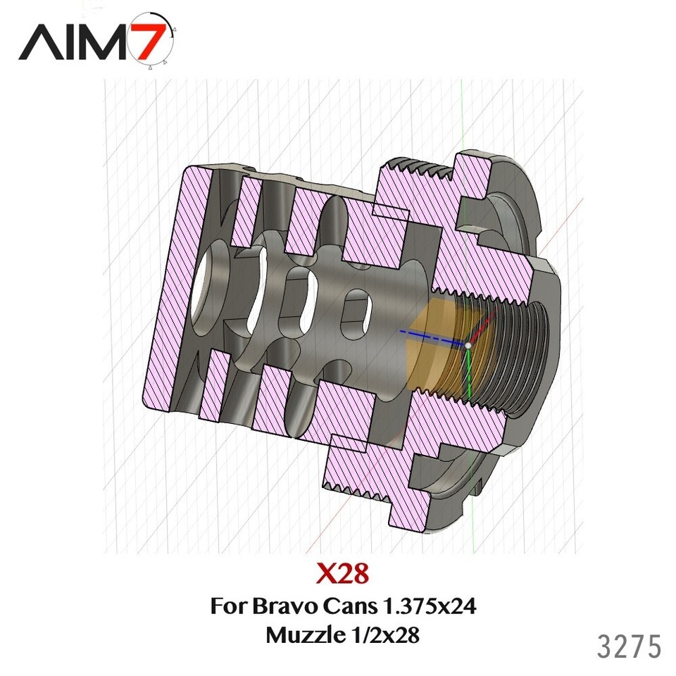 Aim7 X28 Muzzle Brake 1/2x28 For Tubes 1.375"x24 | eBay