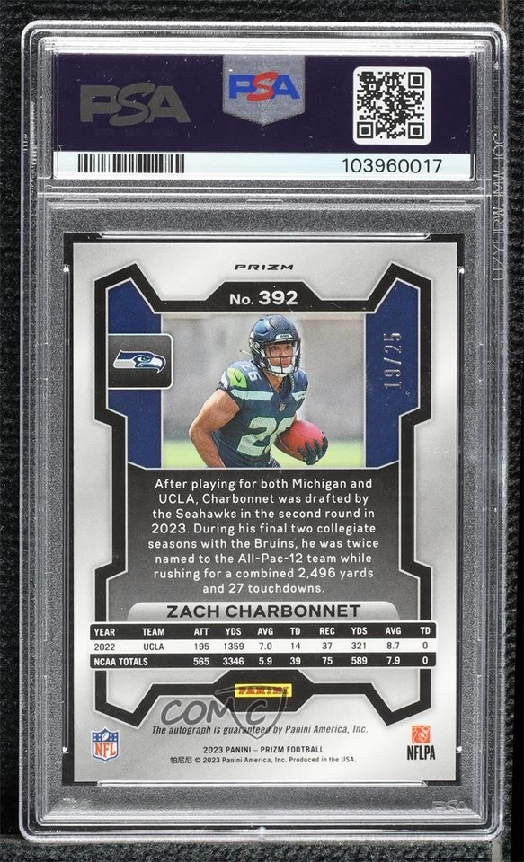 2023 Prizm Rookies Blue Shimmer 19/25 Zach Charbonnet #392 PSA 10 ...