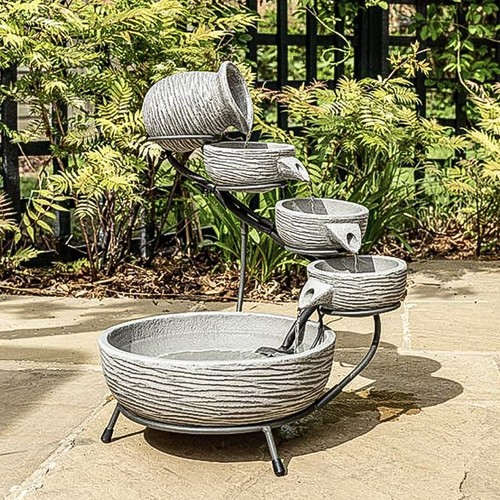 Solar Power Grey Poseidon Trickle Cascade Outdoor Garden Water Fountain ...