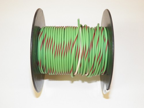 100 FOOT SPOOL 18 GAUGE GXL HI TEMP WIRE LT GREEN / RED STRIPE ...