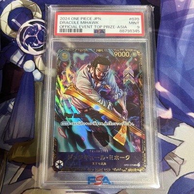 PSA 9 One Piece Card Dracule Mihawk OP01-070 Flagship Battle Champion ...