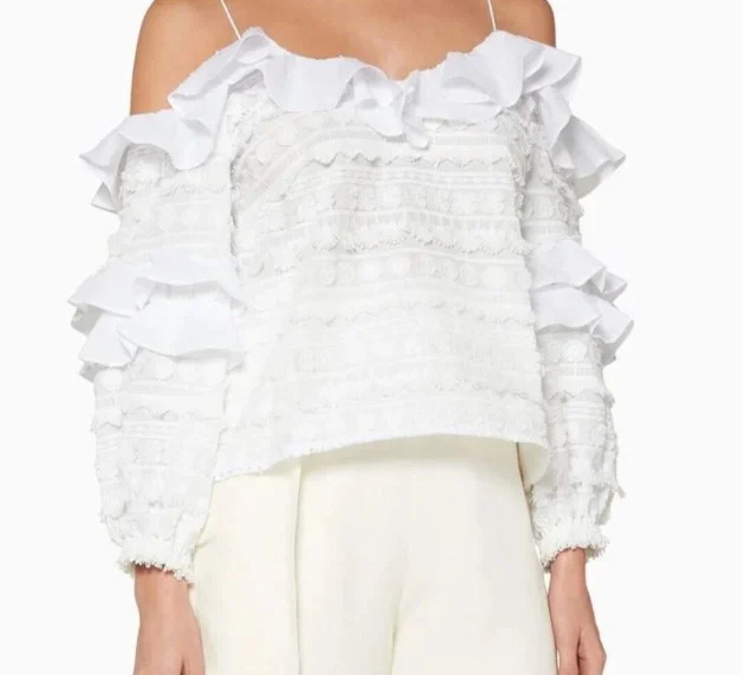 ALEXIS - “Damini” Cold-Shoulder Embroidered Top Size S - Gem
