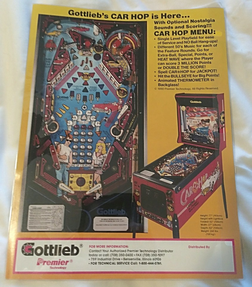 Gottlieb Car Hop Original Pinball Flyer 1990 NOS Nice! | eBay