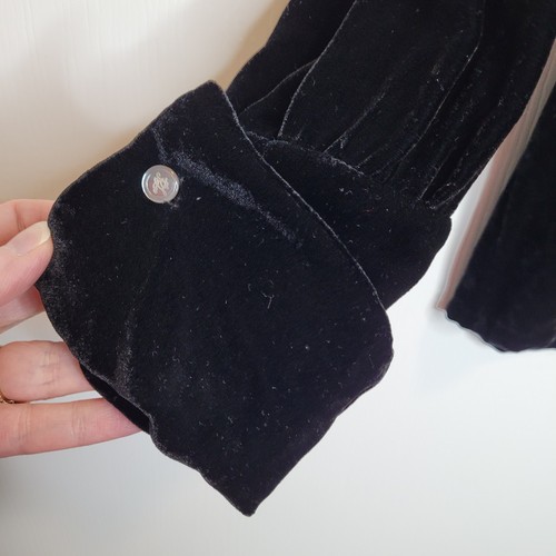 Ralph Lauren Blue Label Velvet Ruffle Poets Blouse M Black Silk Blend ...