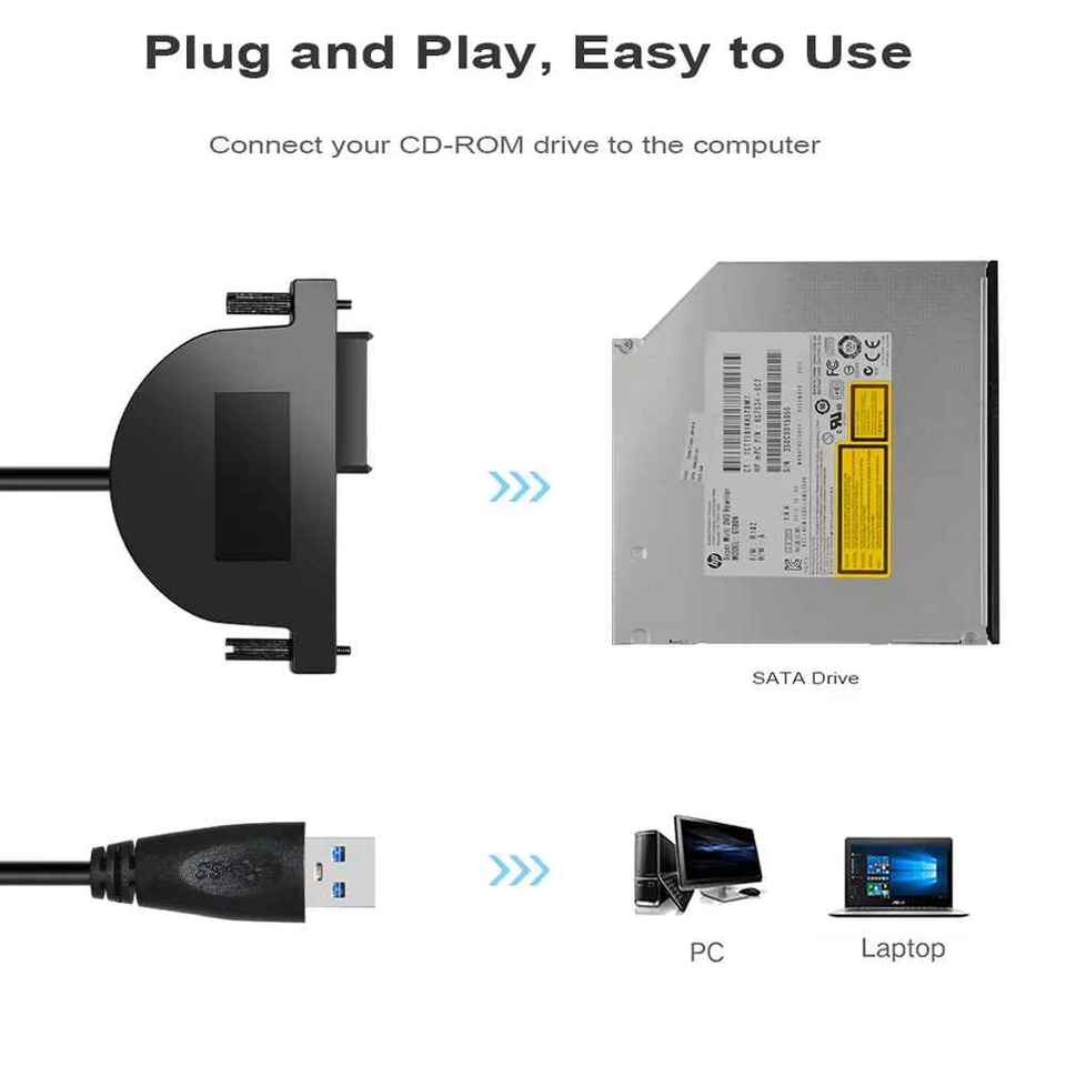 USB 2.0 Cable Connector Only for External CD DVD Drive – PC Laptop ...