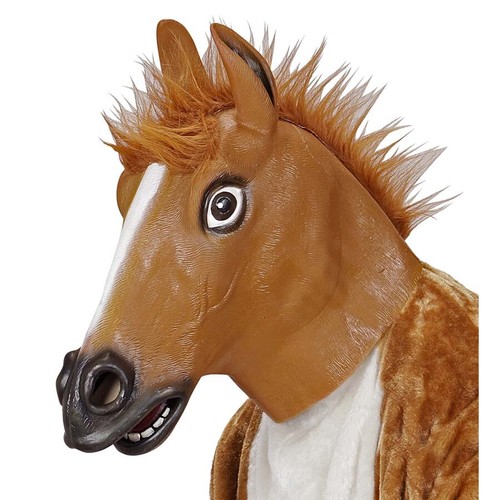 BRAUNE LATEX PFERDE MASKE Karneval Pferdemaske Gaul Ross Kostüm Party ...