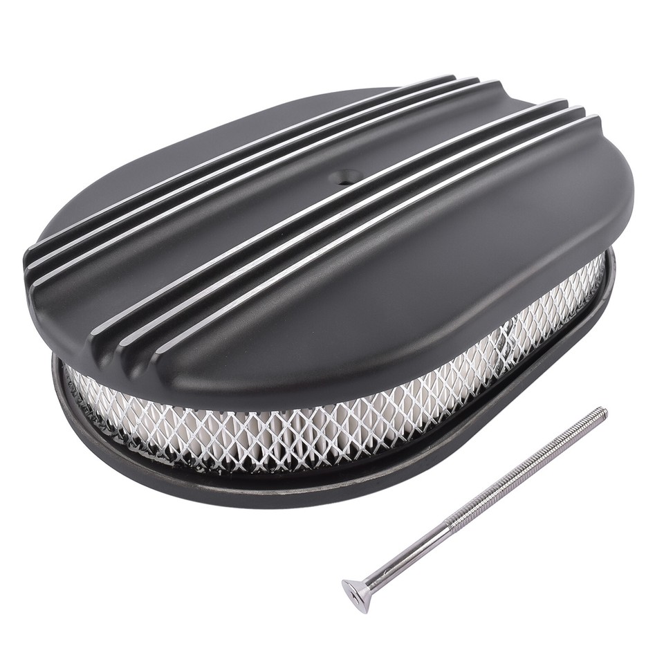 Black Cast Aluminum Half Finned 12″ Air Cleaner Assembly for Chevy ...