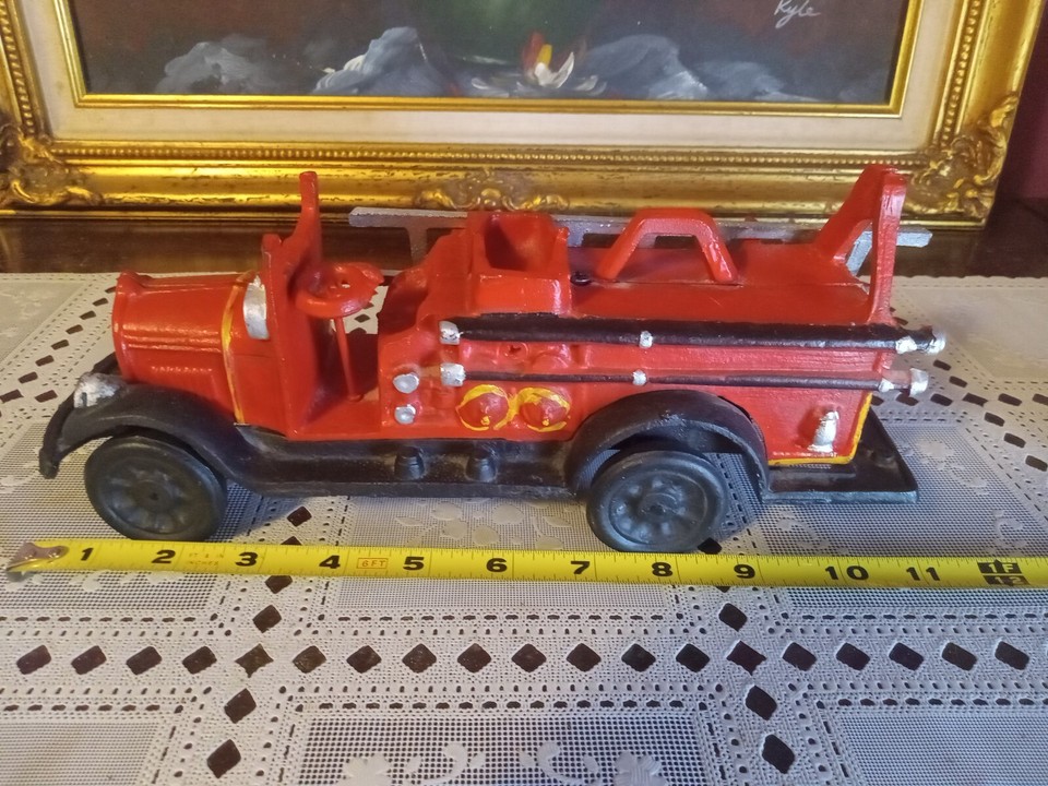 Vintage Cast Iron Fire Truck Red And Black With Removable Ladder Made ...