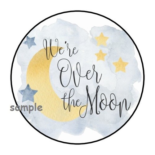 30 WE'RE OVER THE MOON ENVELOPE SEALS LABELS STICKERS 1.5" ROUND STARS ...