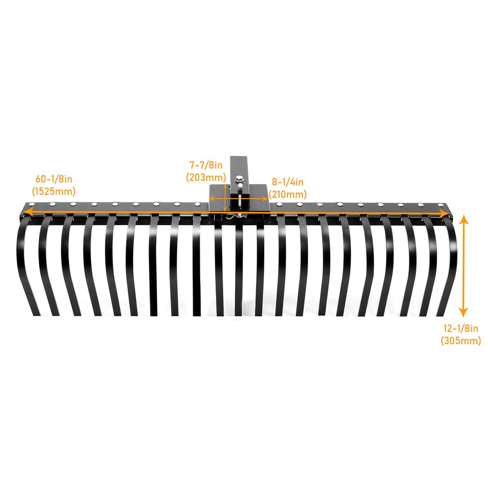 60'' 3 Point Landscape Rock Rake Steel for Category 1 Compact Tractors ...