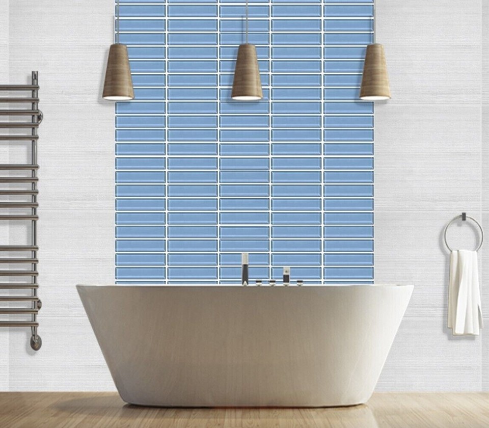 Powder Blue Clear Glass Wall Border Tiles 49x200mm Wall Tiles | eBay UK