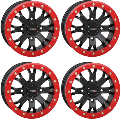 4 ATV/UTV Wheels Set 14in SB-4 Beadlock Mt Blk Red NAR 4/137 5.5+1.5 ...