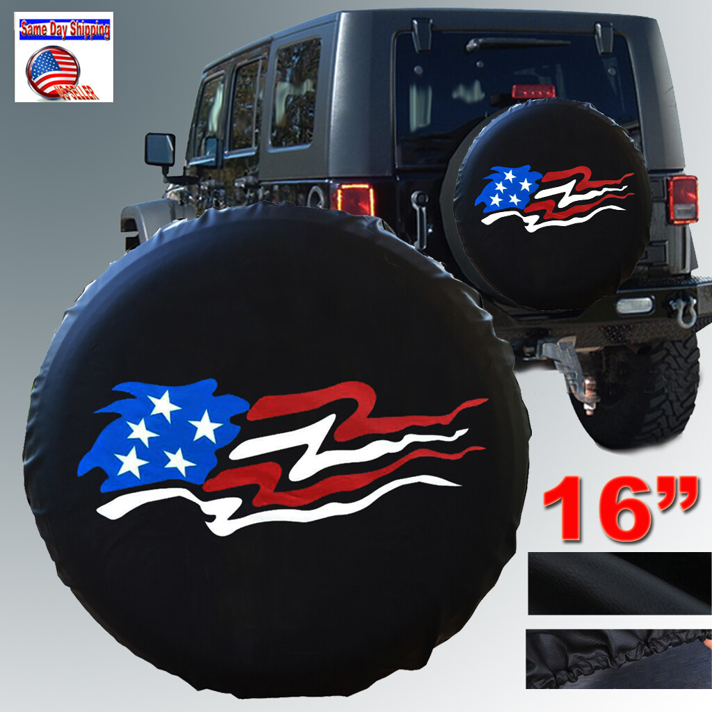 16" BLACK SPARE WHEEL TIRE COVER American Flag For Jeep Liberty ...